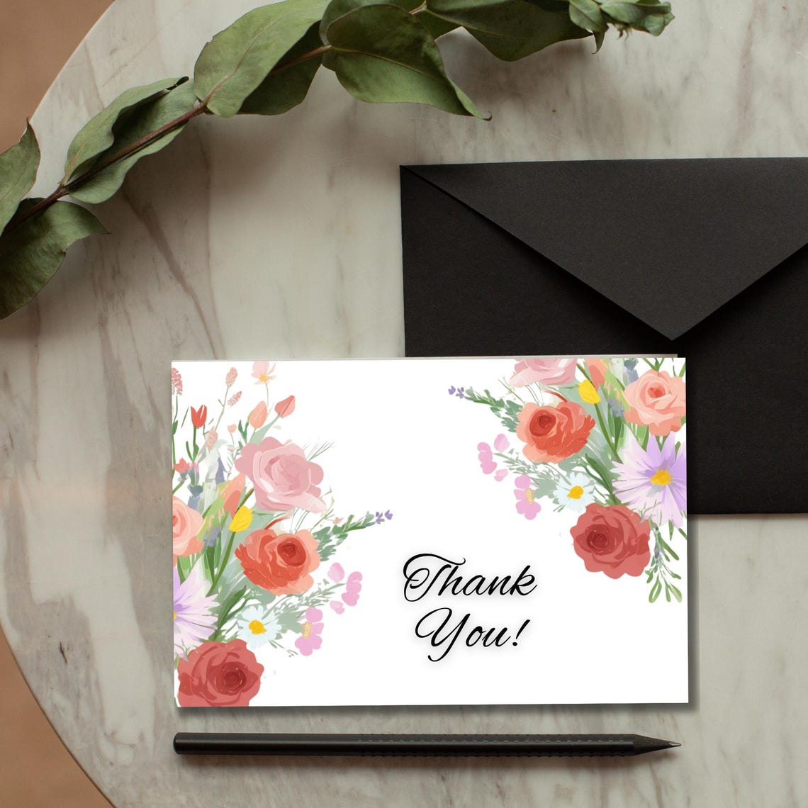 Red Rose Thank You Card Template, Wedding Flat and Folded Thank You ...