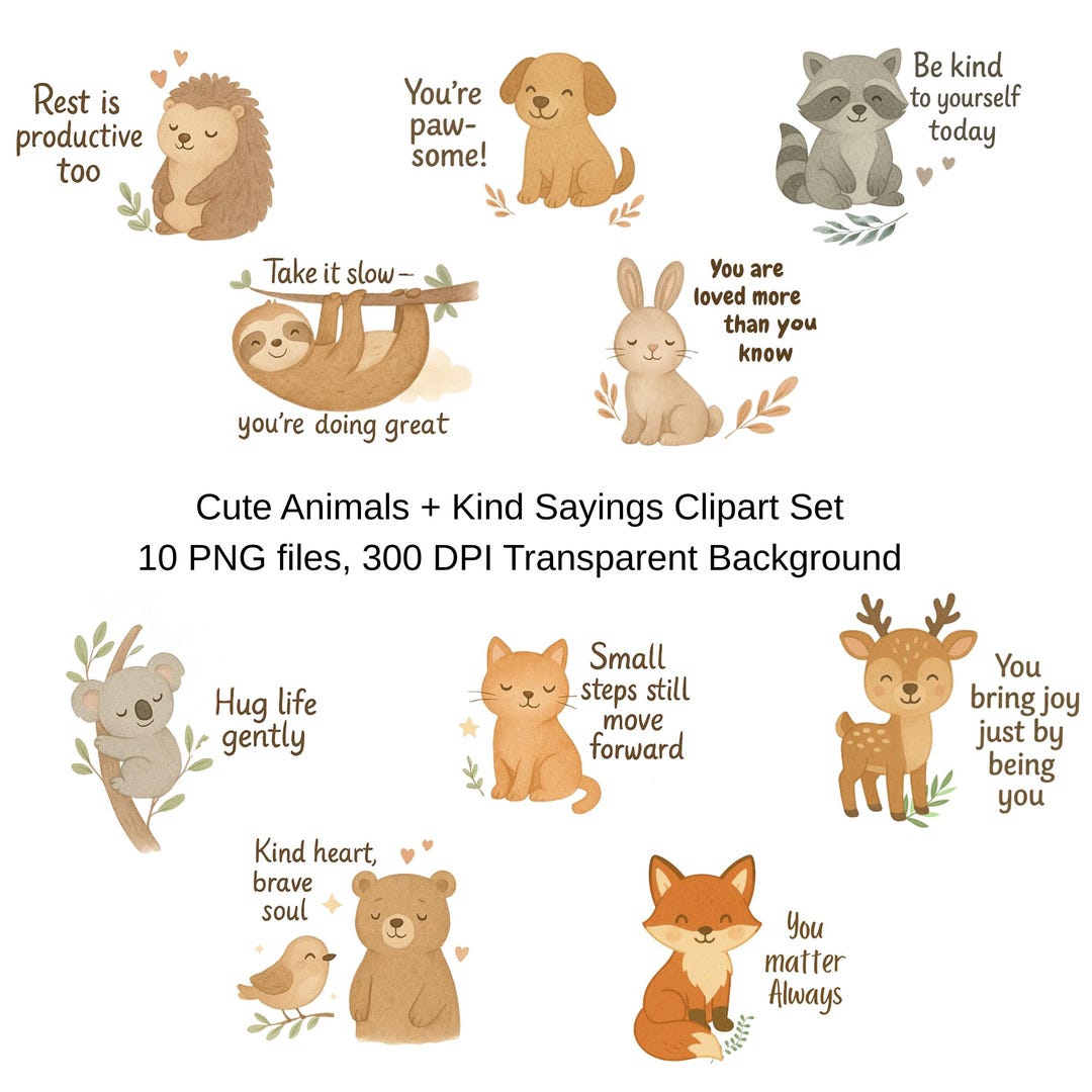 Kind Animal Affirmations Clipart, High-res Pngs (digital Download) - Etsy