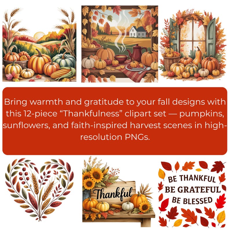 Fall Thankfulness Clipart, Autumn Harvest, Thanksgiving Graphics, 12 ...