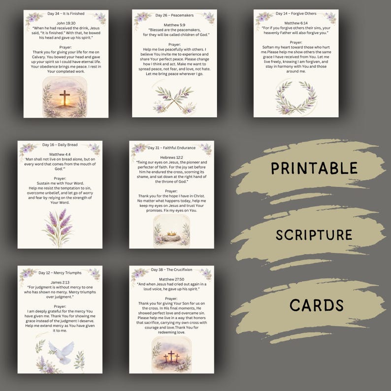 40 Days of Lent Prayer Cards | Botanical Devotional, Scripture Study ...