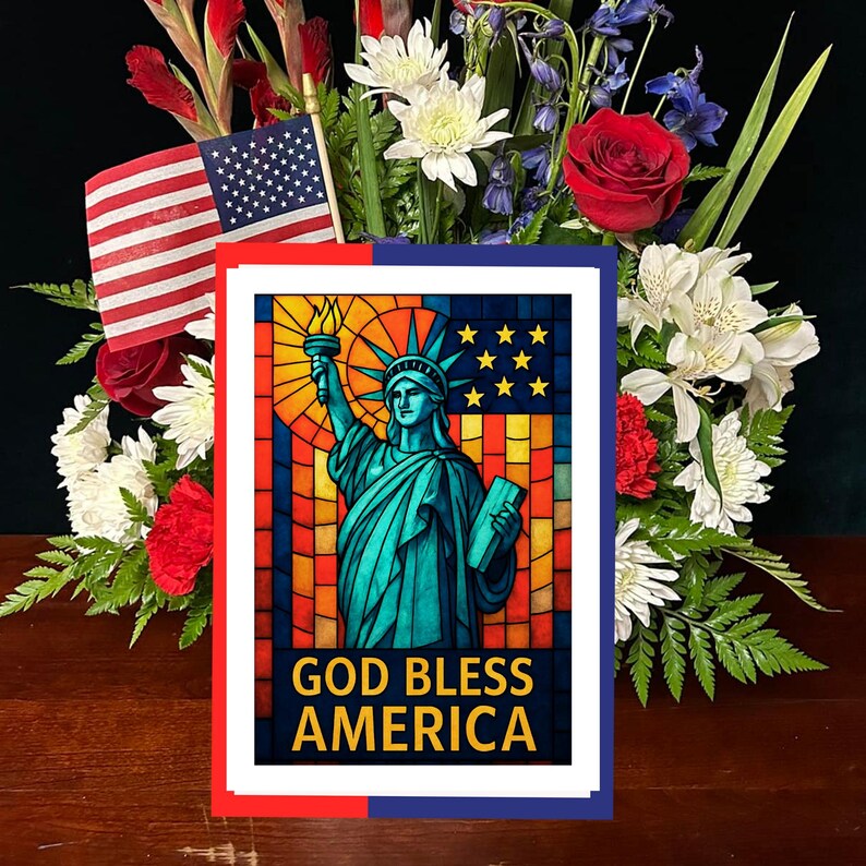 Statue of Liberty Card, Stained Glass American Flag (PDF) - Etsy