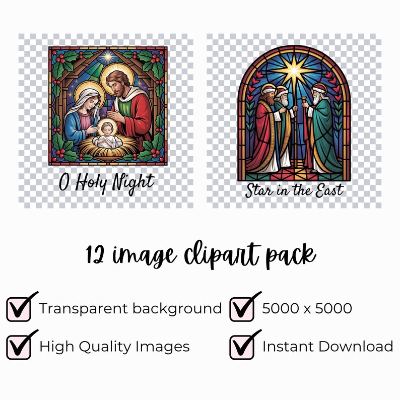 Christian Christmas Clip Art Set | Stained Glass Nativity & Holy Night ...