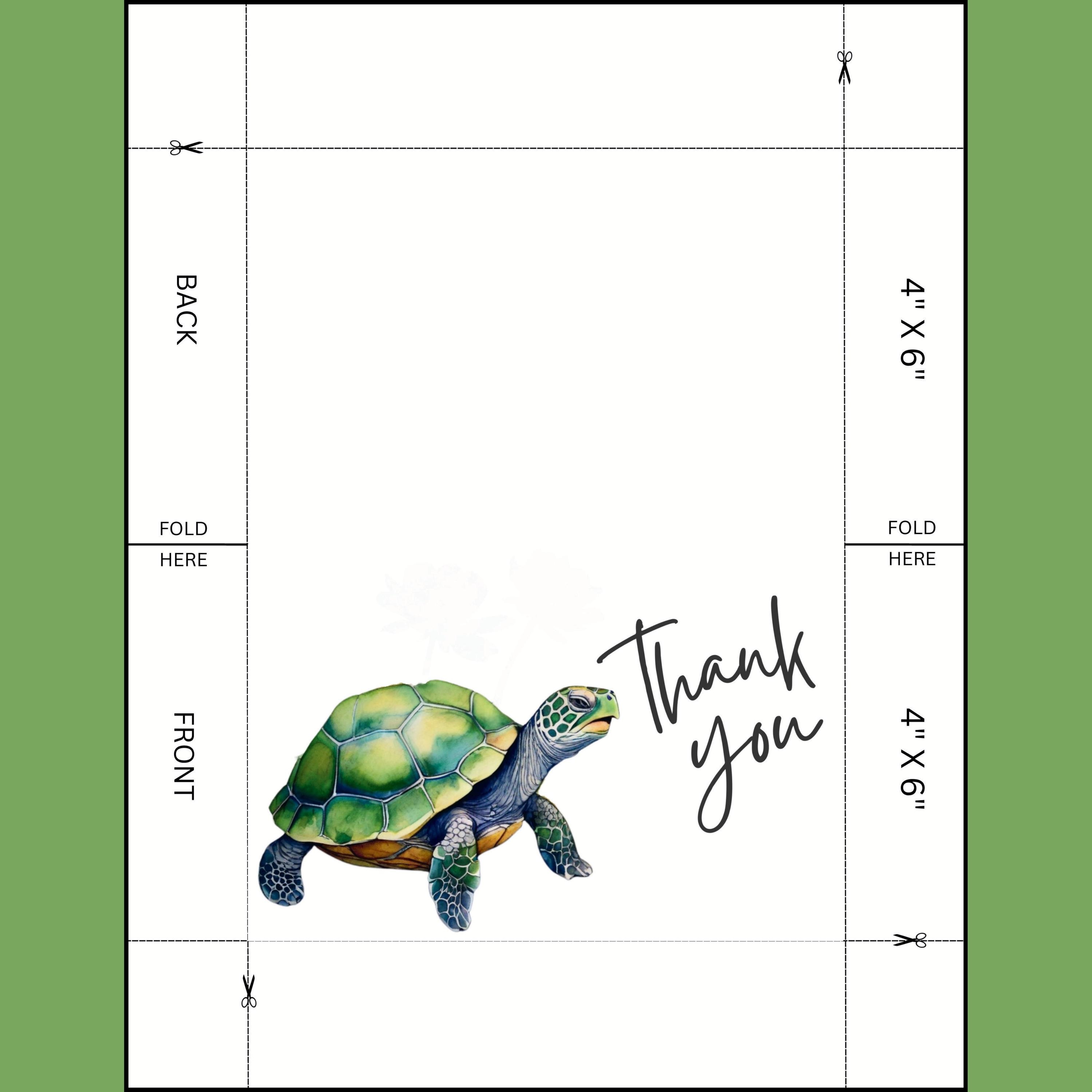 Turtle Thank You Card, Minimalist Animal Note (digital Download) - Etsy