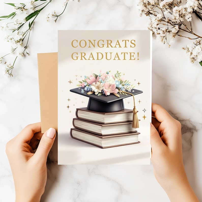 Floral Mortarboard Graduation Card, Printable Gift (digital Download ...