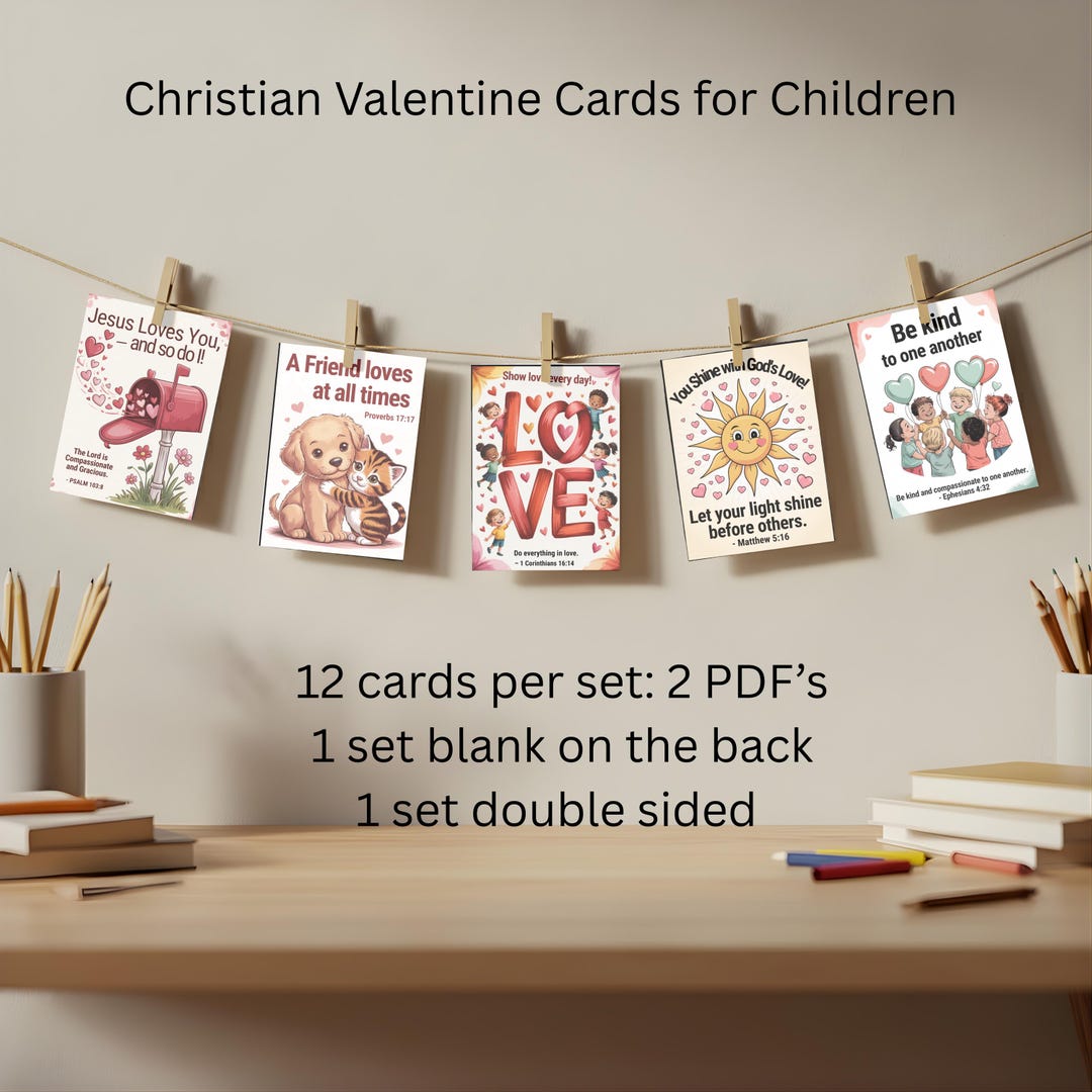 Christian Valentine Cards for Kids, Scripture Bible Verses (PDF) - Etsy
