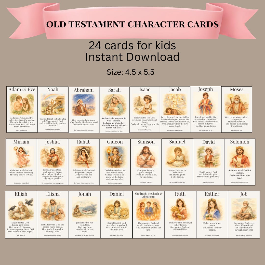 Old Testament Bible Character Flashcards for Kids | Christian ...