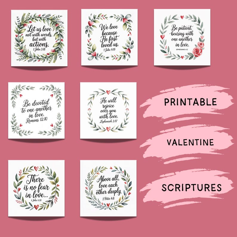 Christian Valentine Scripture Cards | Floral Bible Verse Valentines ...