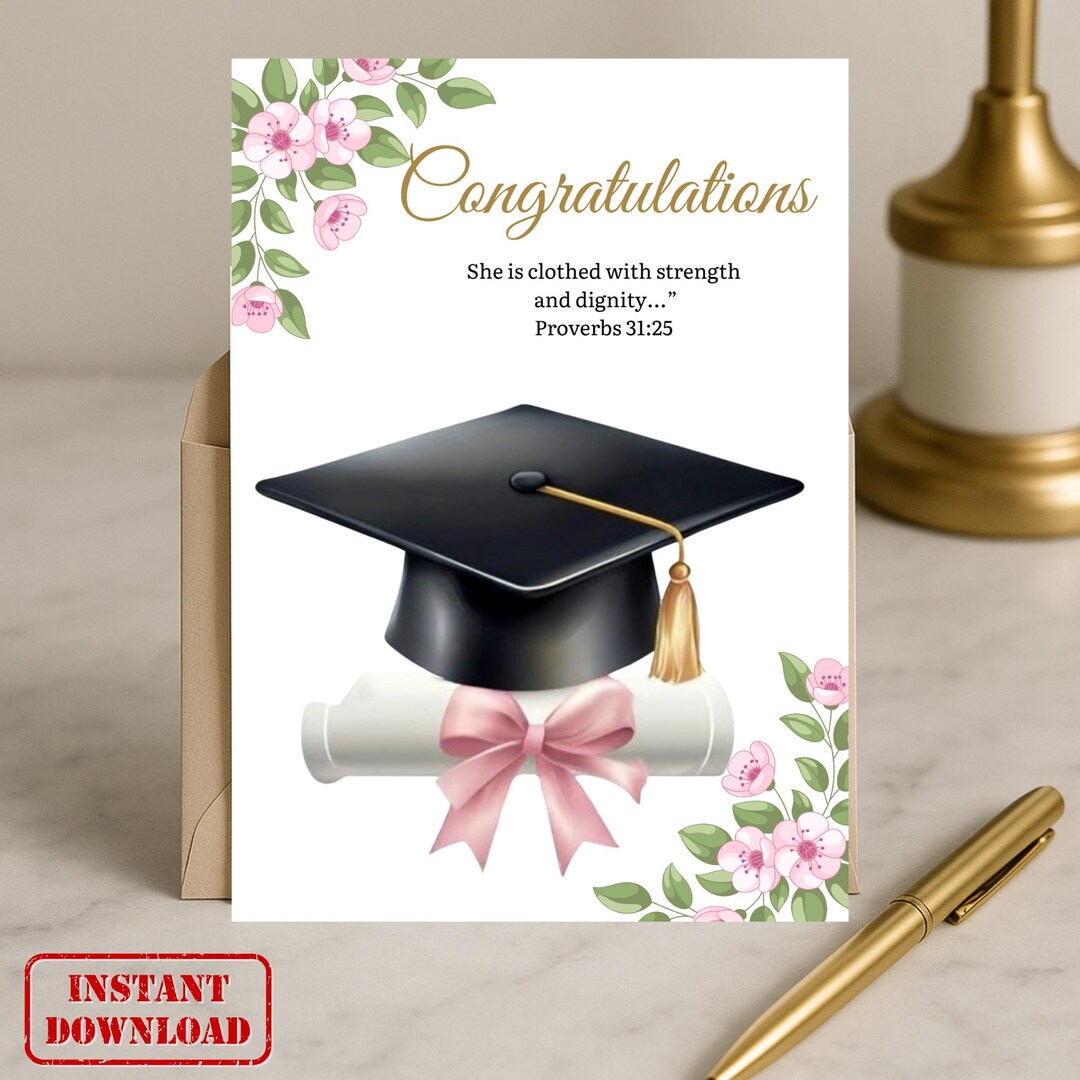 Christian Graduation Card for Her Printable, Bible Verse Proverbs 31 25 ...