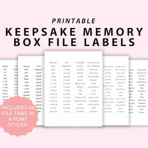 Printable Keepsake Memory Box File Tabs - 60 Pre-labeled Tabs ...