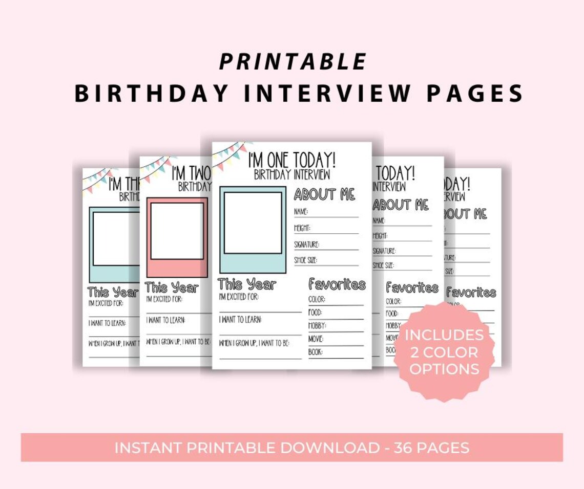 Birthday Interview Printable: Kids Memory Journal, Ages 1-18 (digital ...