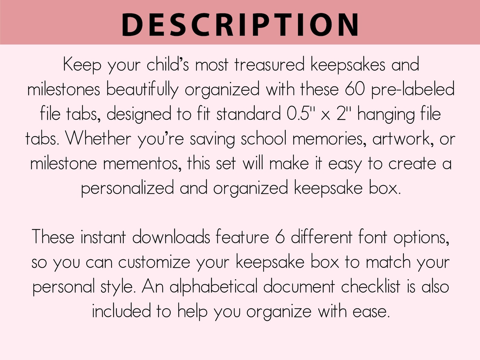 Printable Keepsake Memory Box File Tabs - 60 Pre-labeled Tabs ...