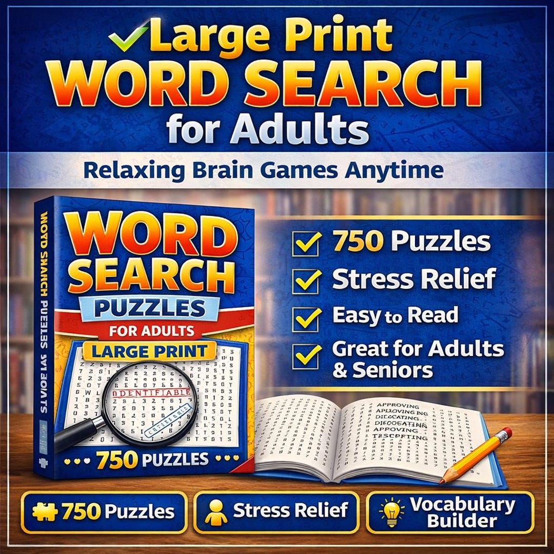 Word Search Puzzles Book for Adults – Large Print Word Find Games, 750 ...