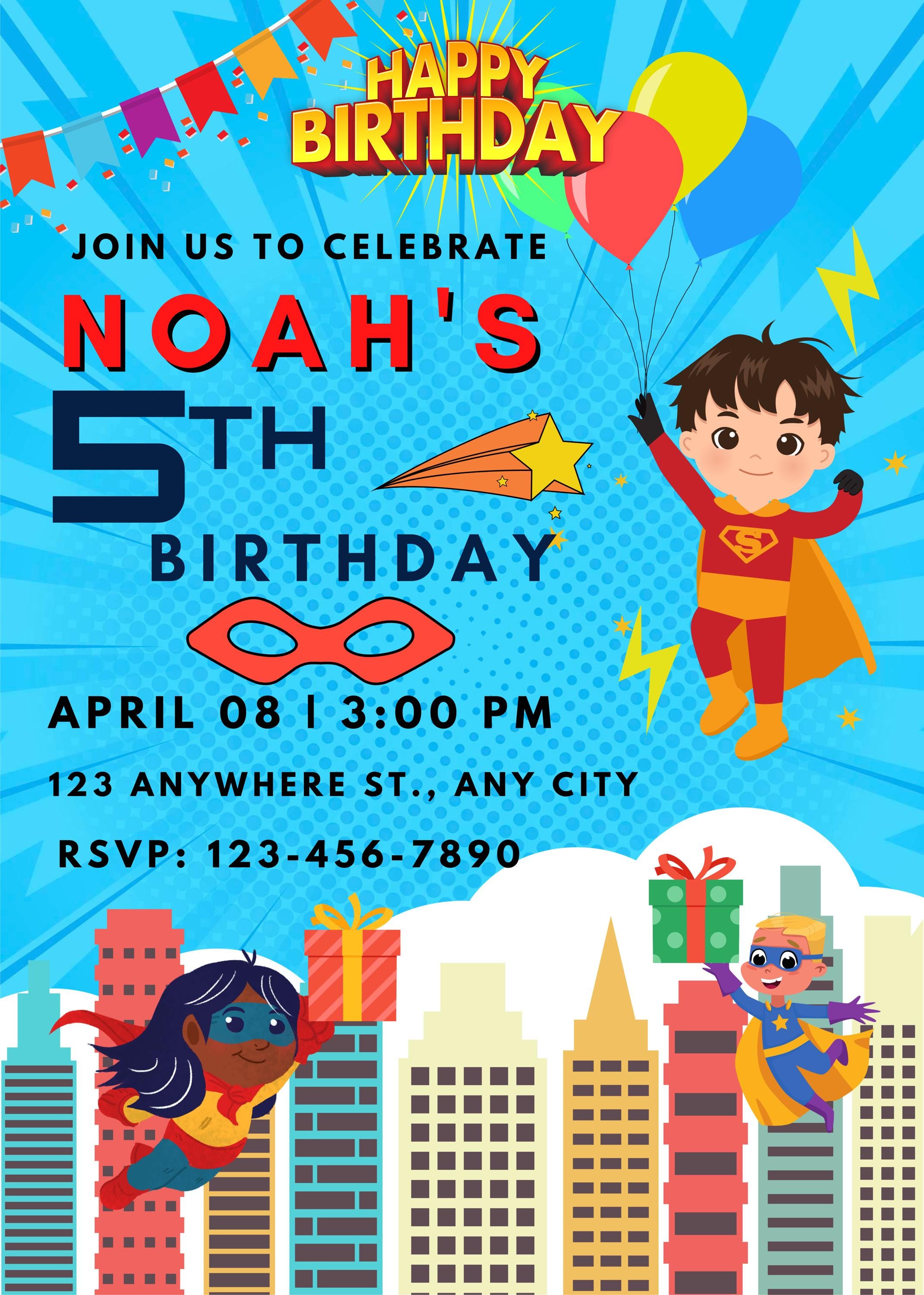 5 Editable Superhero Birthday Invitation Bundle | Comic Book Party ...