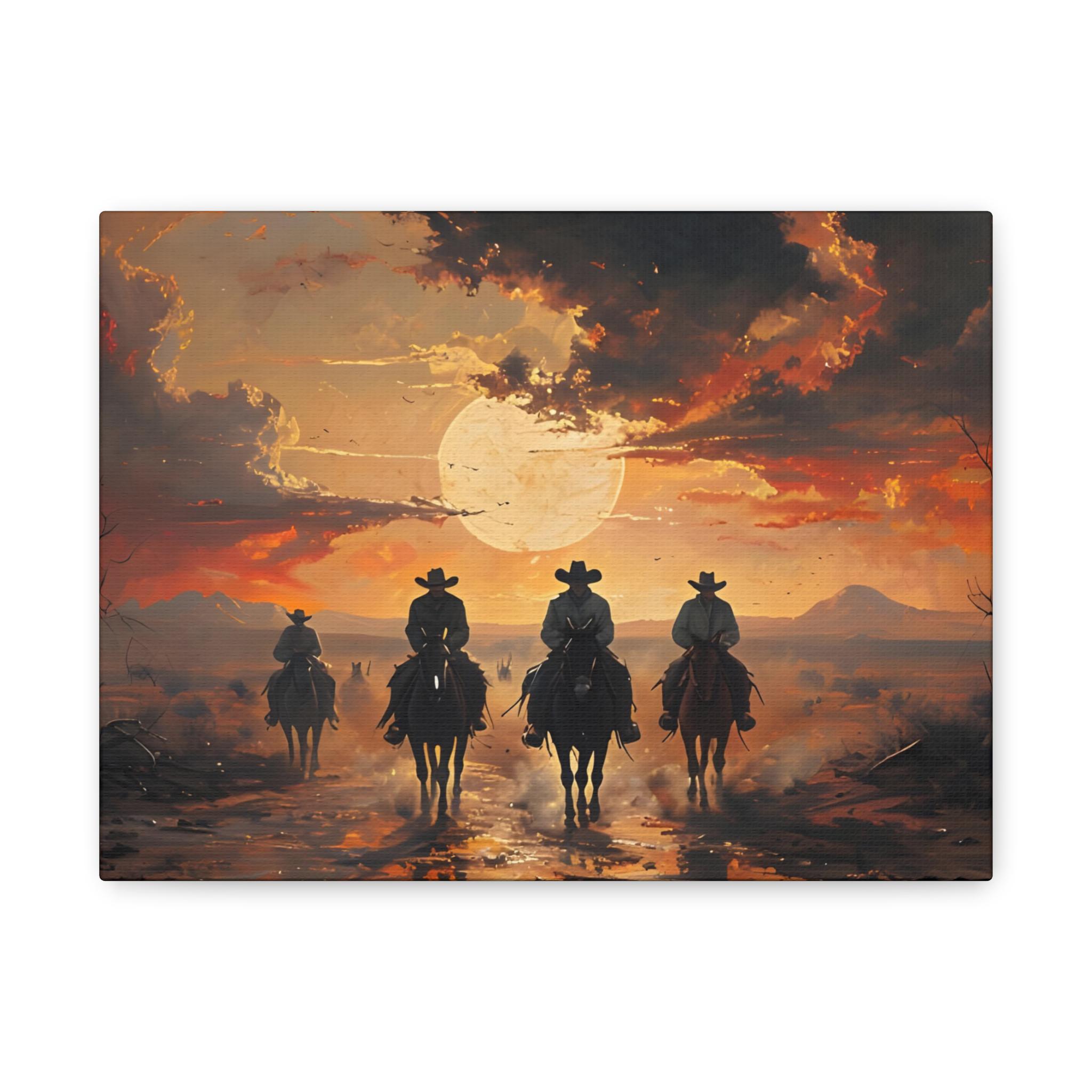 Western Sunset Canvas Print, Cowboy Art, Rustic Home Decor, Gift for ...