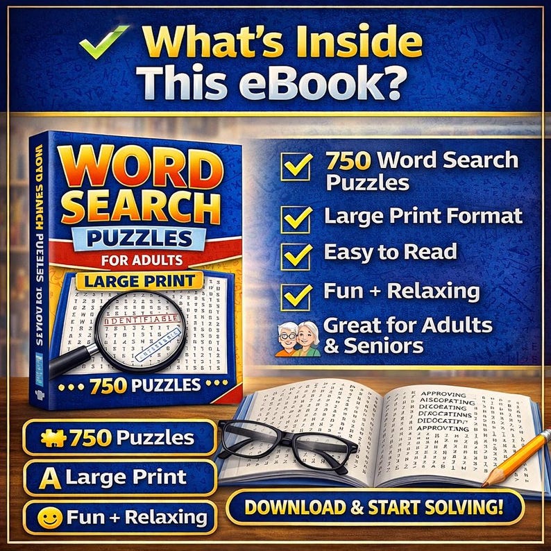 Word Search Puzzles Book for Adults – Large Print Word Find Games, 750 ...
