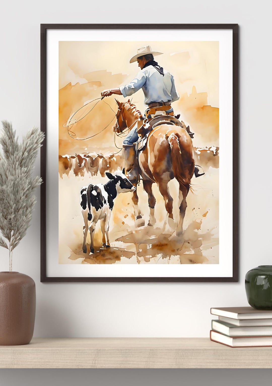 Cowboy and Calf Western – Rustic Rodeo Ranch Scene Digital Download ...