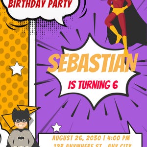 5 Editable Superhero Birthday Invitation Bundle | Comic Book Party ...