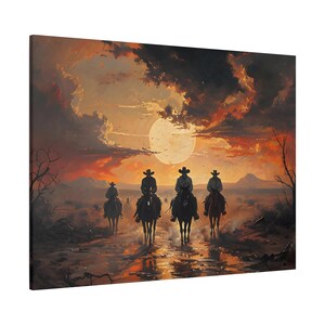 Western Sunset Canvas Print, Cowboy Art, Rustic Home Decor, Gift for ...