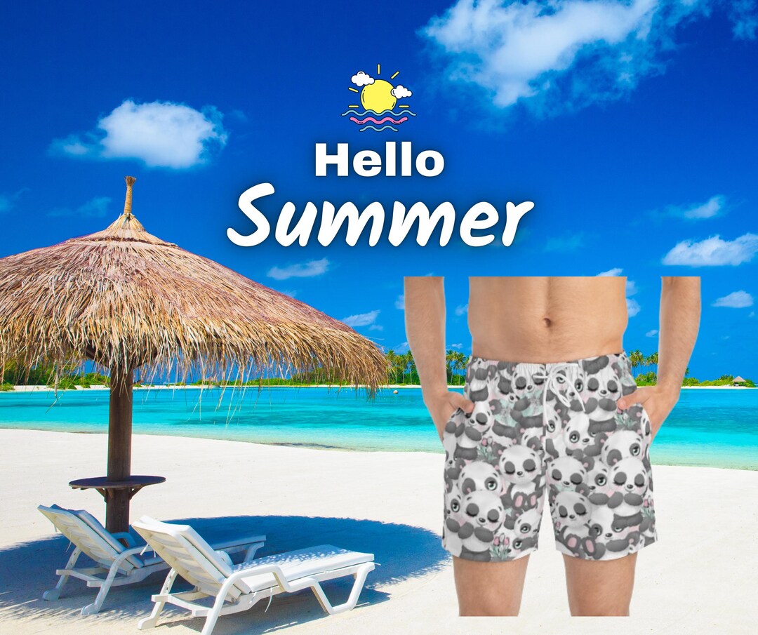 Cute Panda Swim Trunks, Fun Swimwear for Beach Days, Summer Pool Party ...