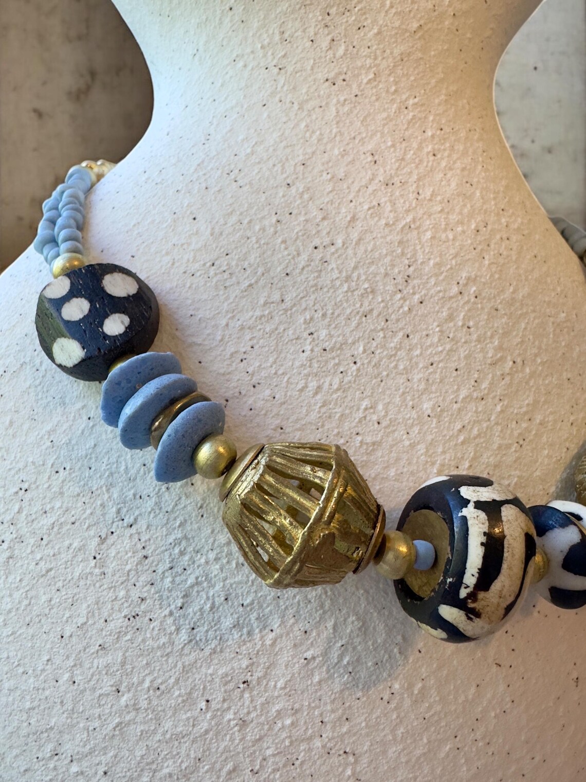 Nomadic Sky Necklace – Handmade Boho Jewelry With Krobo Glass, Brass ...