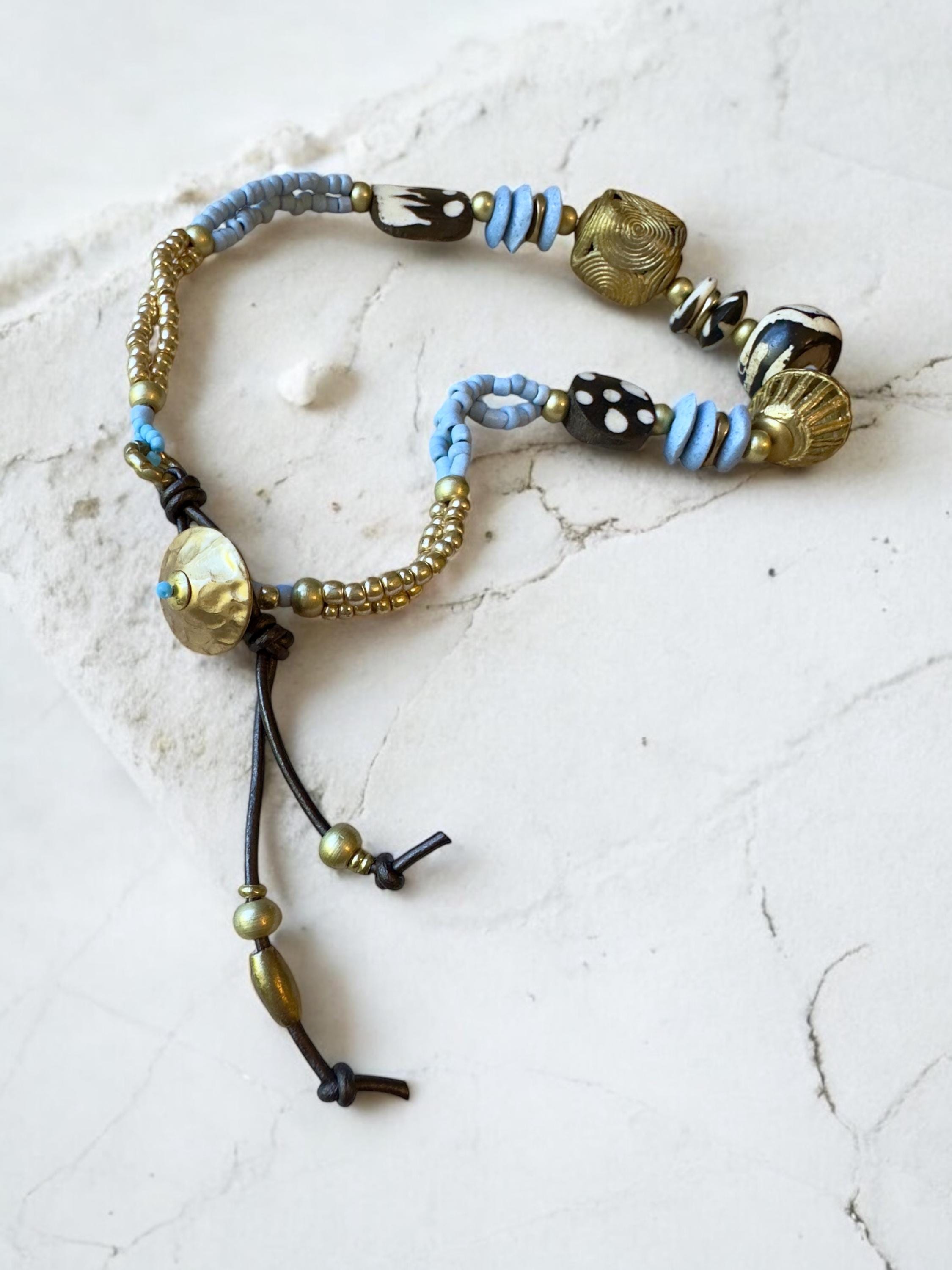 Nomadic Sky Necklace – Handmade Boho Jewelry With Krobo Glass, Brass ...