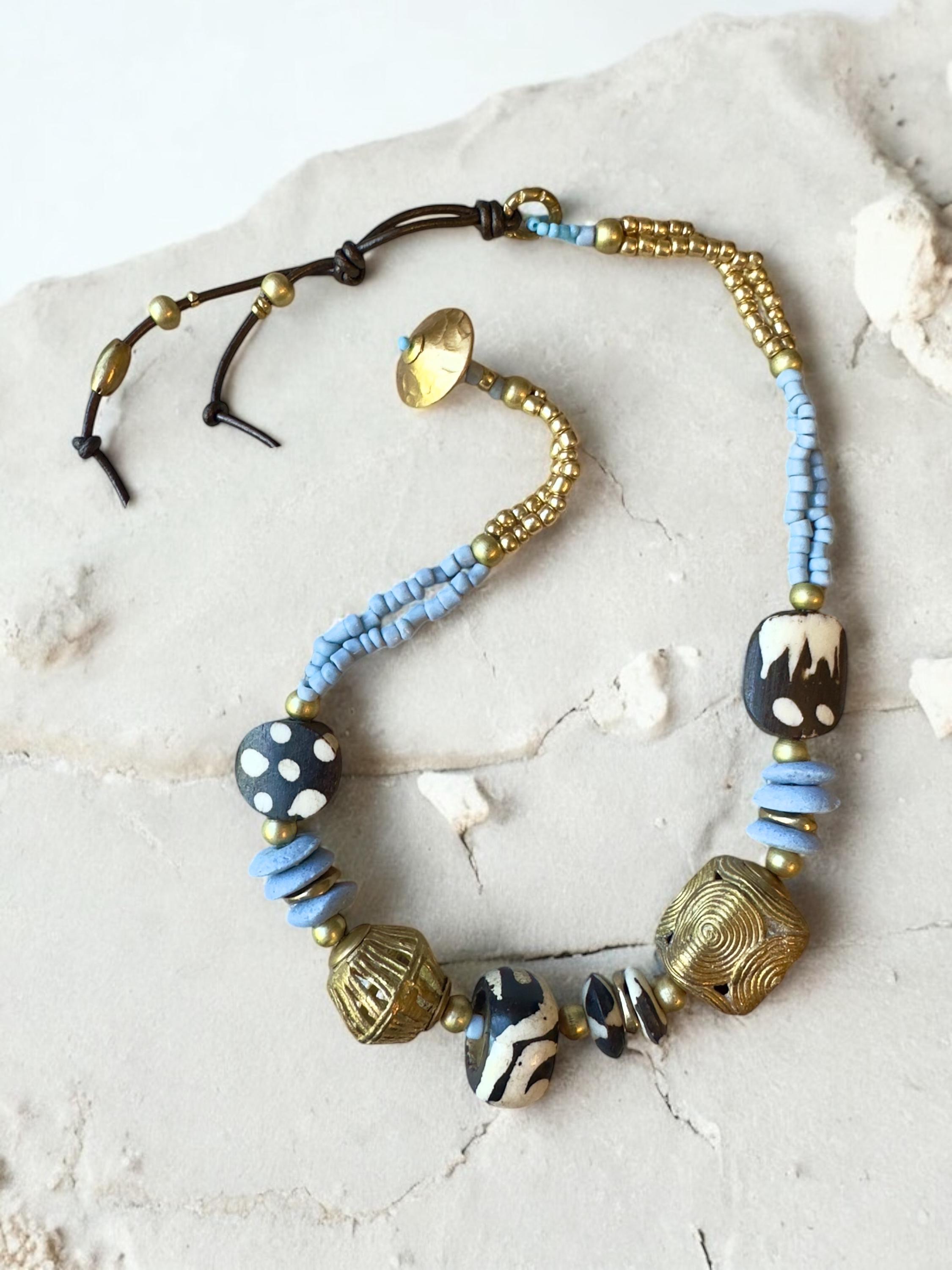 Nomadic Sky Necklace – Handmade Boho Jewelry With Krobo Glass, Brass ...