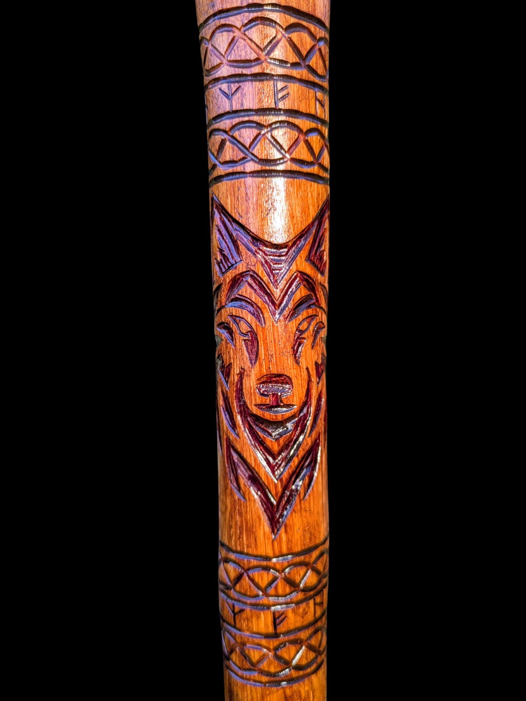 Hand Carved Fenrir Staff – 163cm- Maple Ritual Walking Stick With Runes ...
