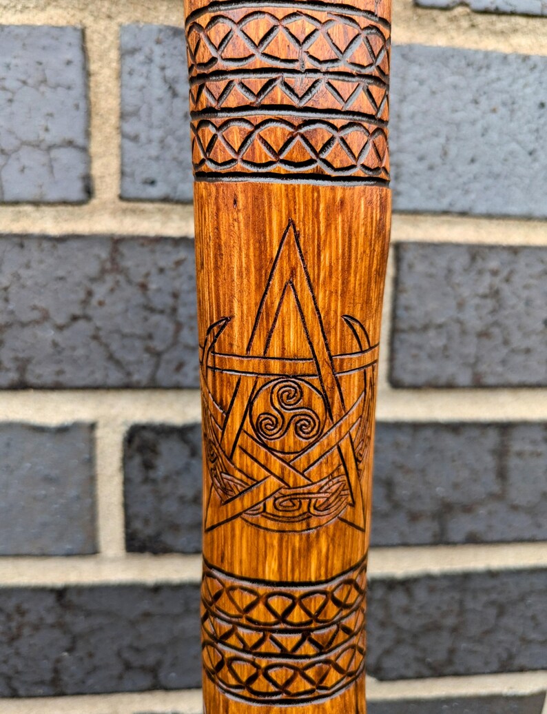 Pentagram With Triskelion and Celtic Moon Ritual Staff/walking Stick ...