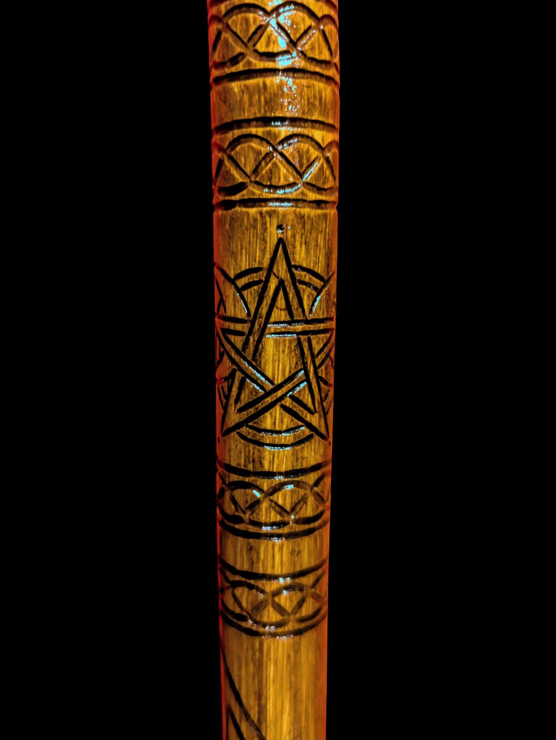 Triple Moon Pentagram Hazel Staff – 152cm Hand Carved Walking Stick ...