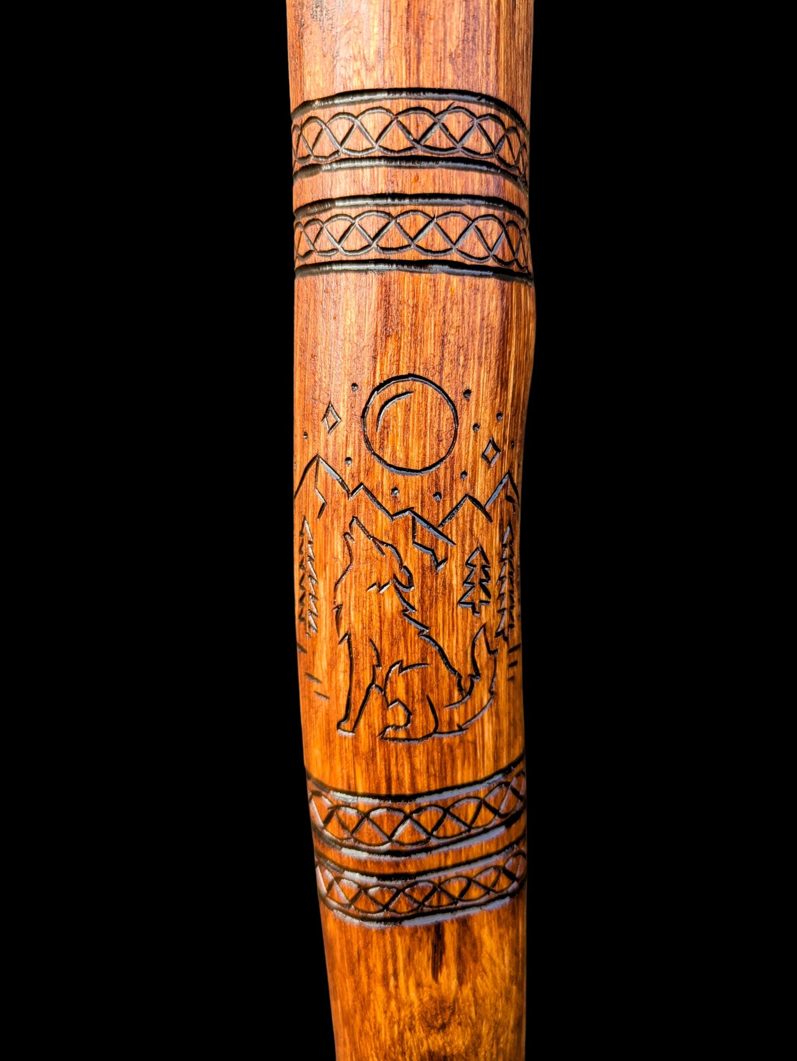 Wolf Howling at the Moon Hand-carved Walking Stick/ritual Staff Birch ...