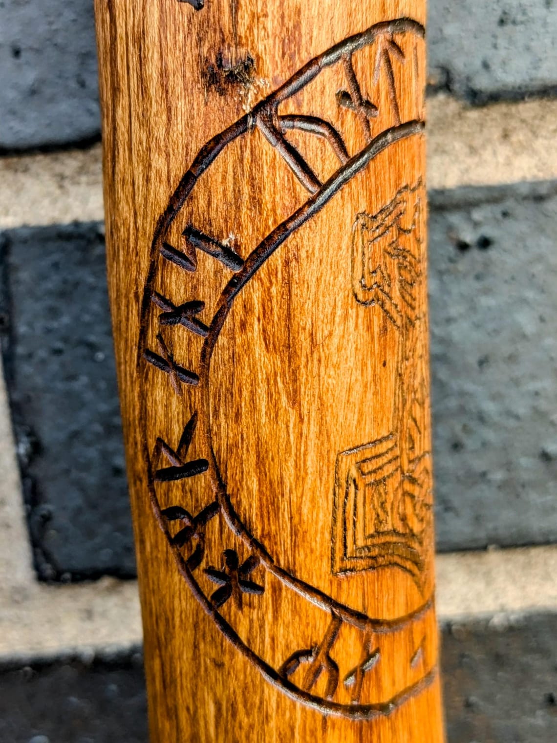 Hand Carved Birch Walking Stick With the Hammer of Thor and Viking ...