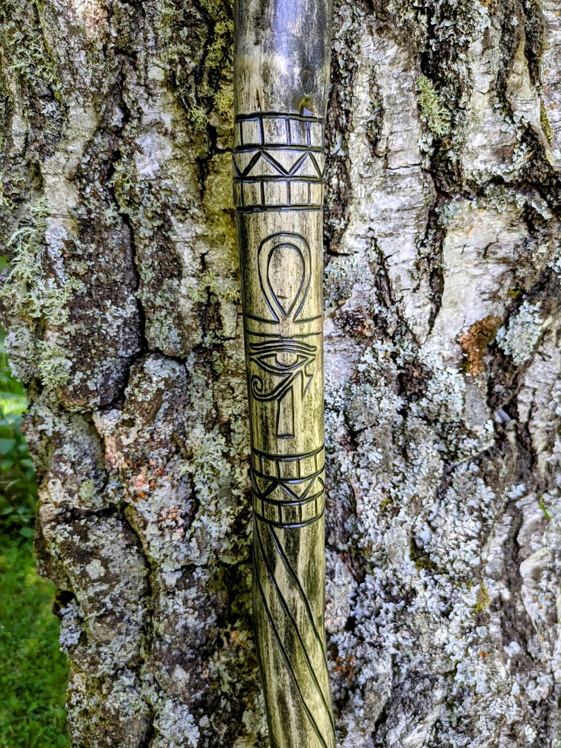 Eye of Horus & Ankh (178cm) Hand-carved Birch Egyptian Ritual Staff ...