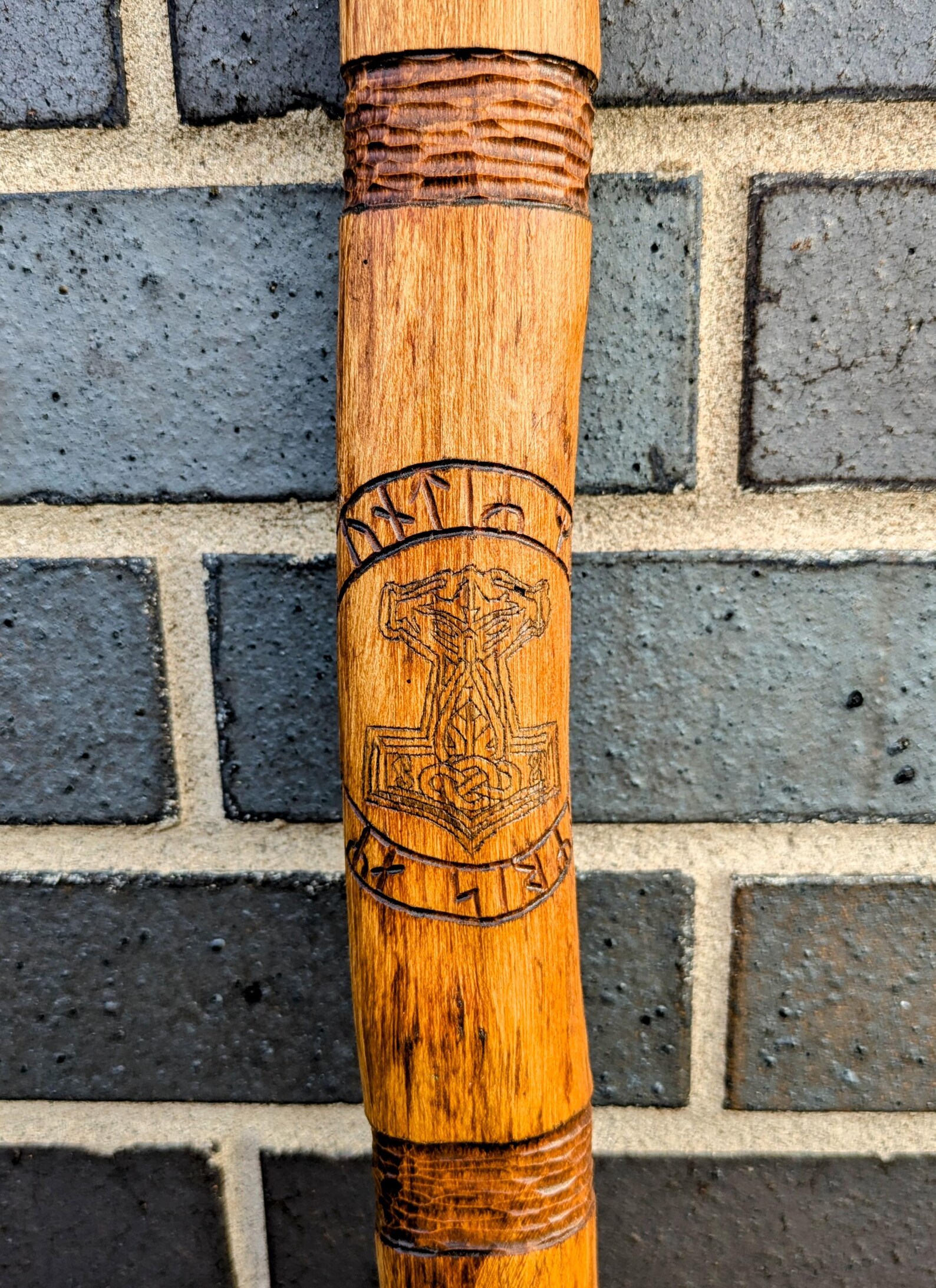 Hand Carved Birch Walking Stick With the Hammer of Thor and Viking ...