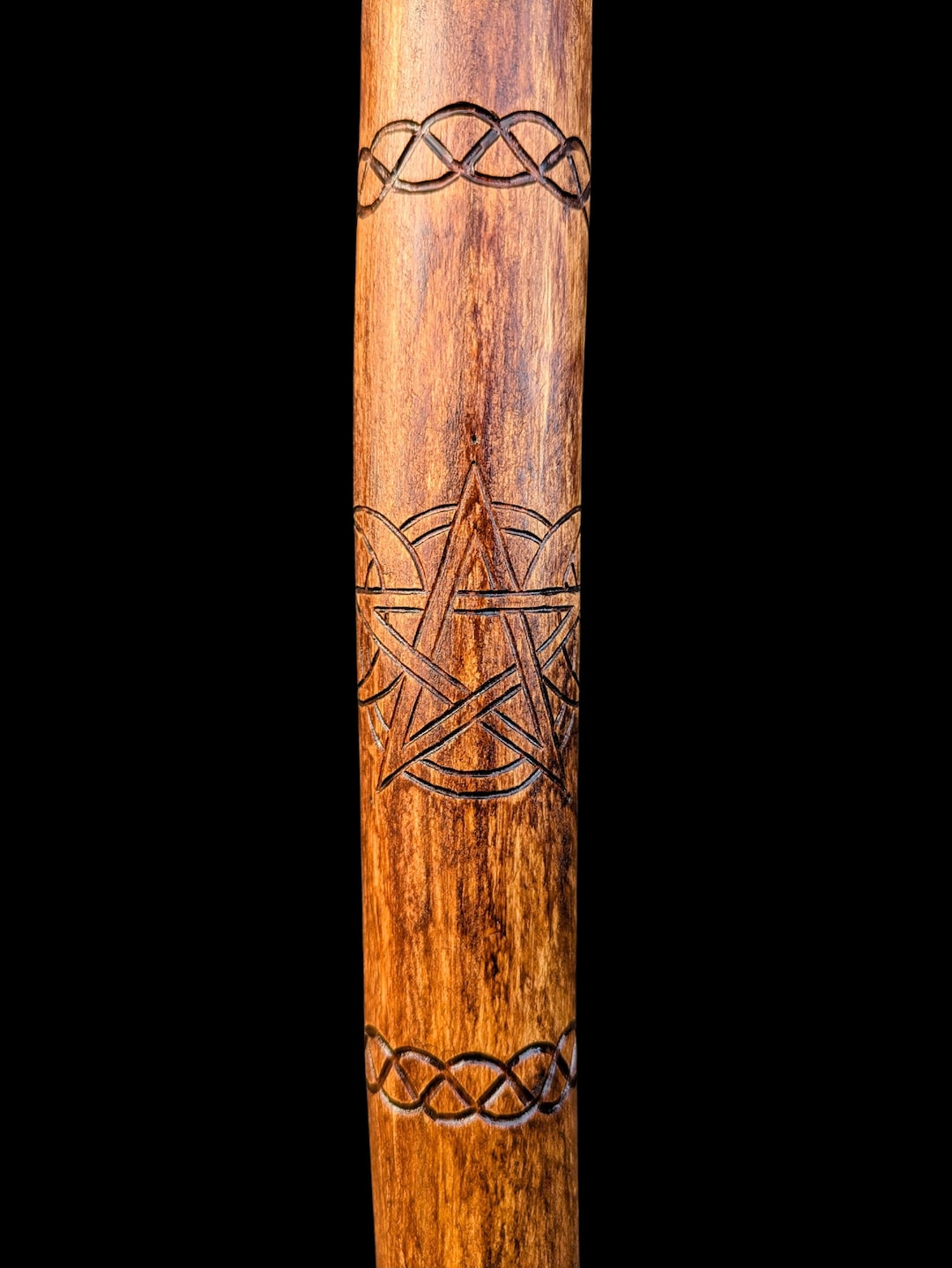 Hand-carved Wiccan Pentagram Moon Ritual Staff Willow Wood With ...