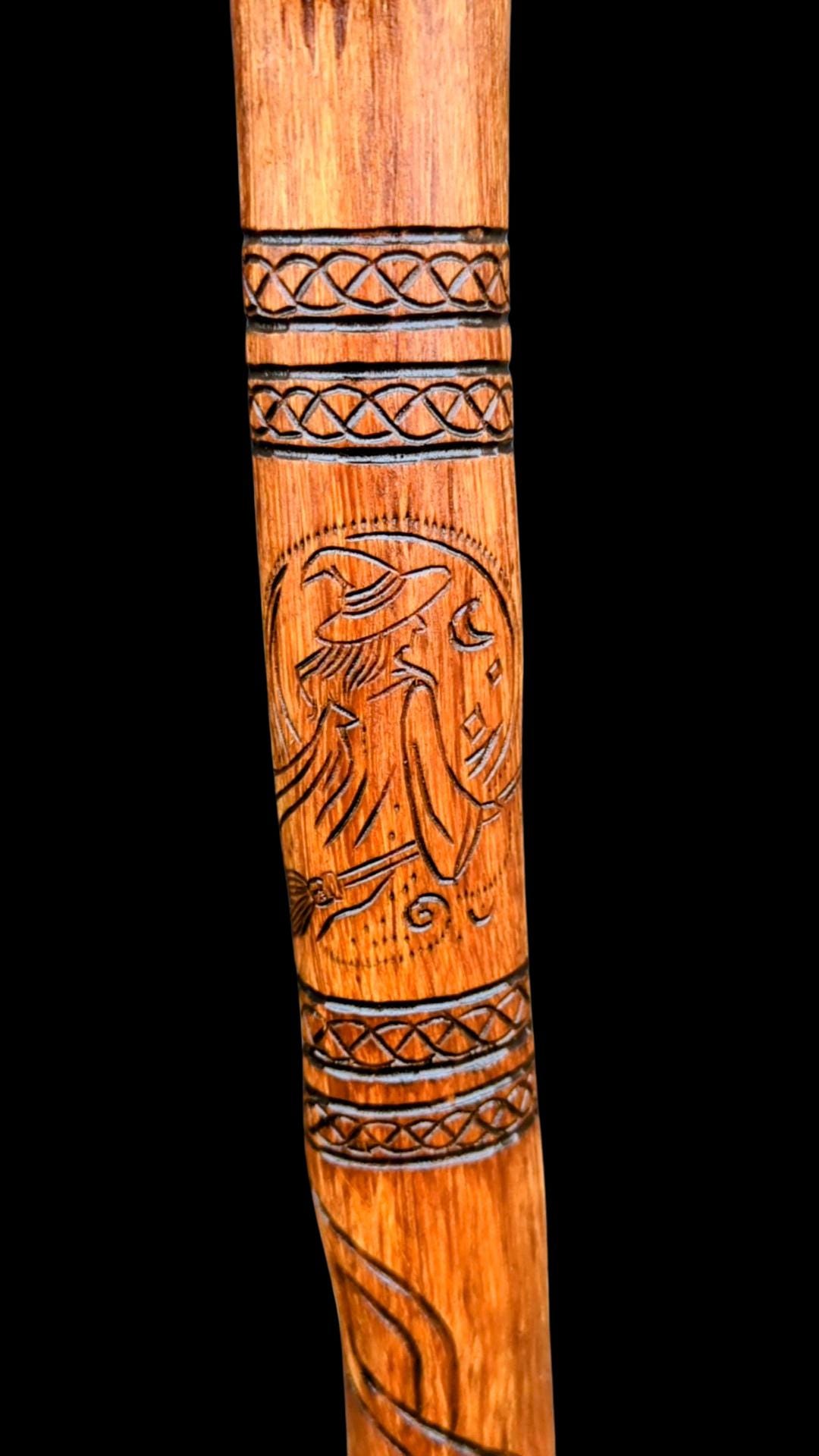 Witch on Broomstick Hand-carved Ritual Staff/walking Stick – Alder Wood ...