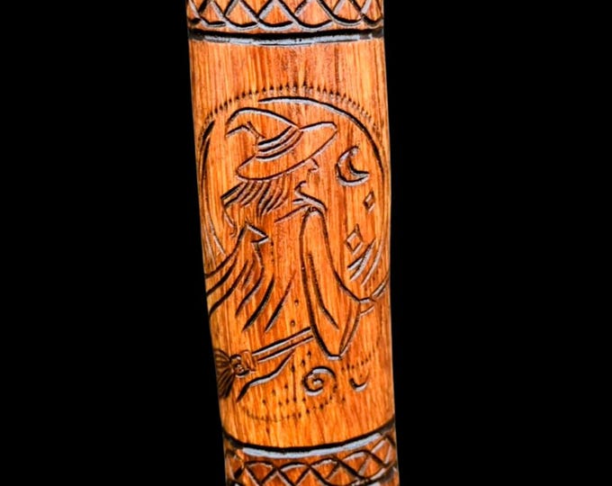 Witch on Broomstick Hand-carved Ritual Staff/walking Stick – Alder Wood ...