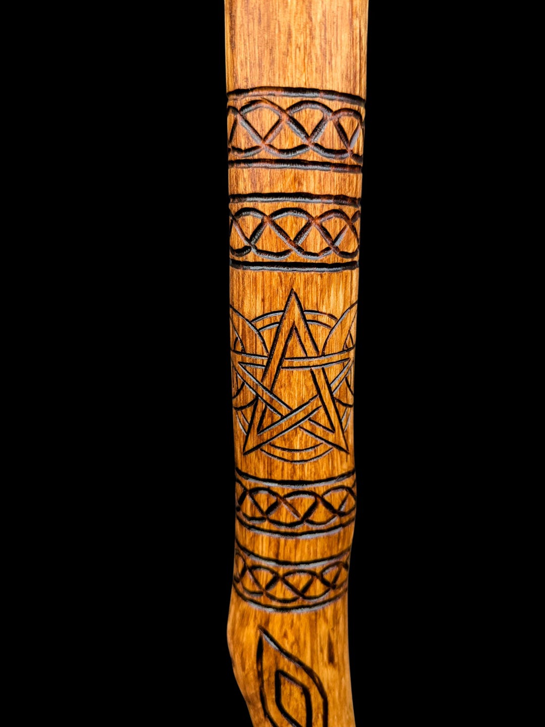 Pentagram Triple Moon (birch) Ritual Staff/walking Stick –hand-carved ...