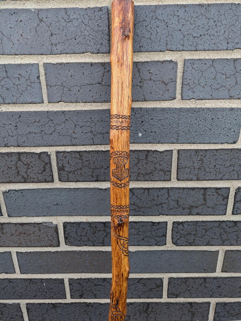 Mjölnir, Hammer of Thor Viking Walking Stick Hand-carved Runic Ritual ...