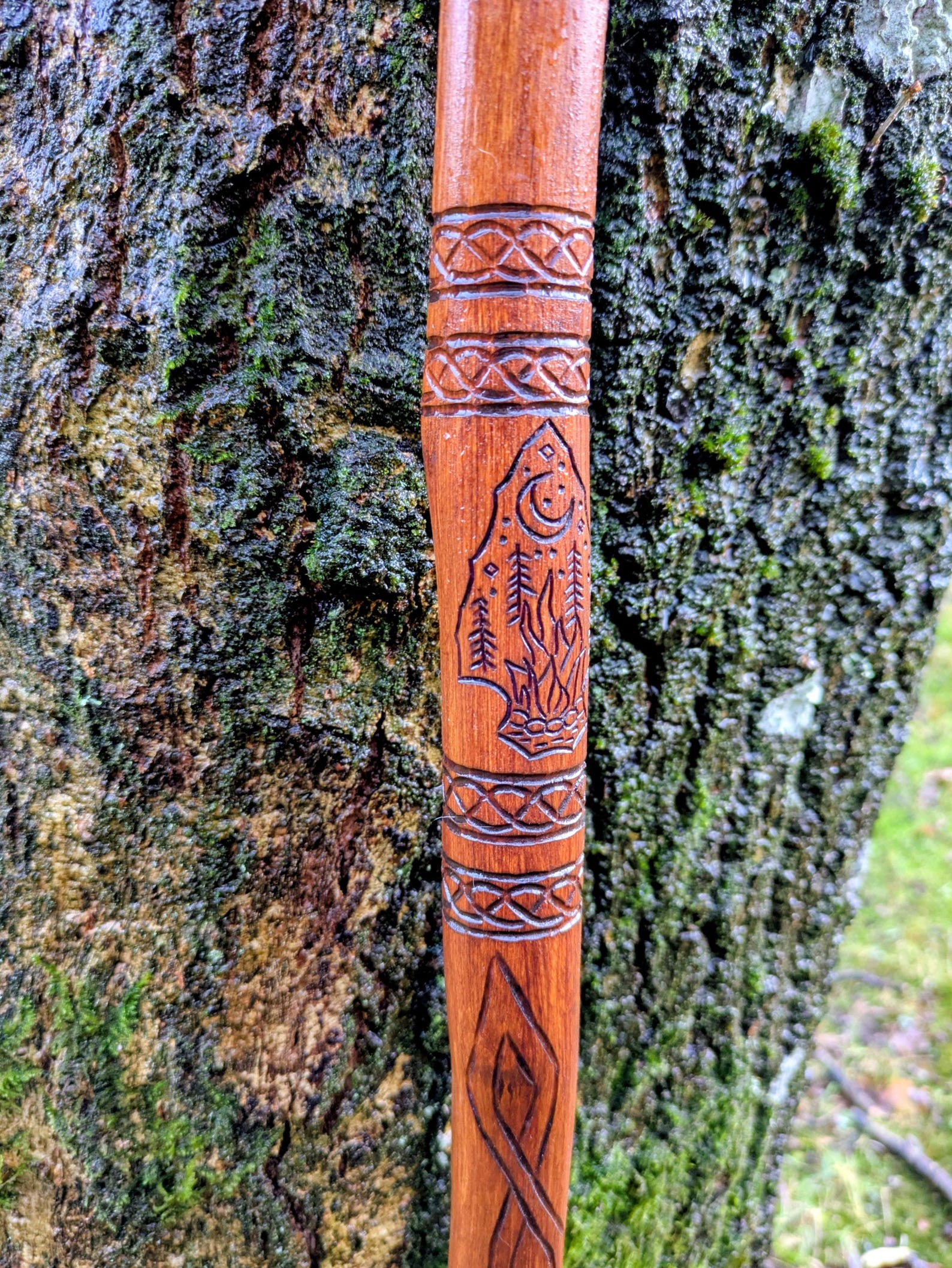 Arrowhead With Campfire & Celtic Knots -hand Carved Linden Hiking Stick ...