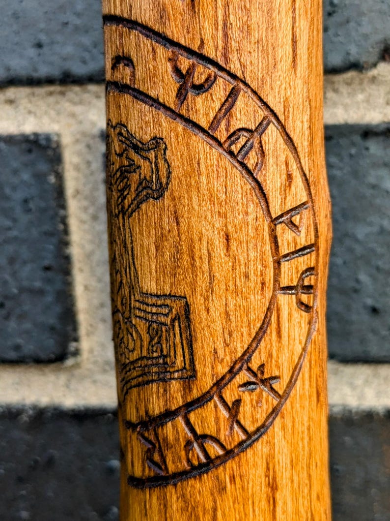 Hand Carved Birch Walking Stick With the Hammer of Thor and Viking ...