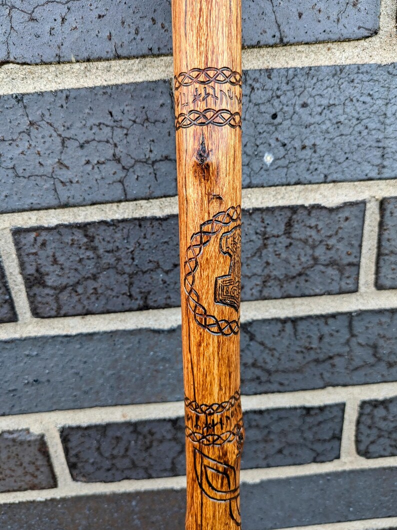 Mjölnir, Hammer of Thor Viking Walking Stick Hand-carved Runic Ritual ...