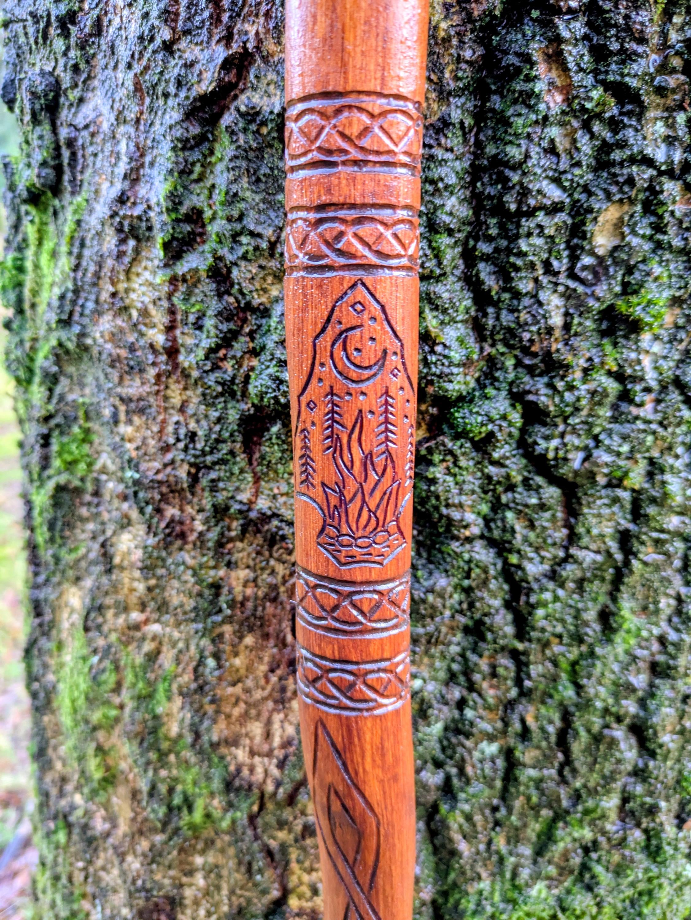 Arrowhead With Campfire & Celtic Knots -hand Carved Linden Hiking Stick ...