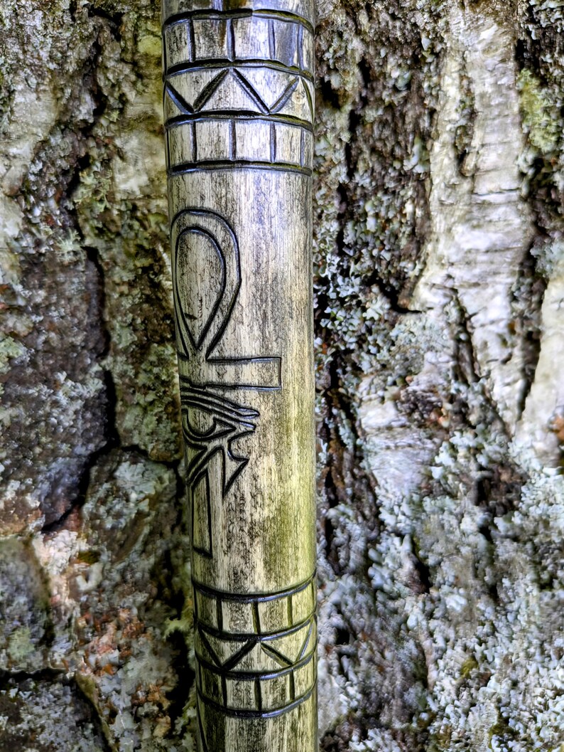 Eye of Horus & Ankh (178cm) Hand-carved Birch Egyptian Ritual Staff ...