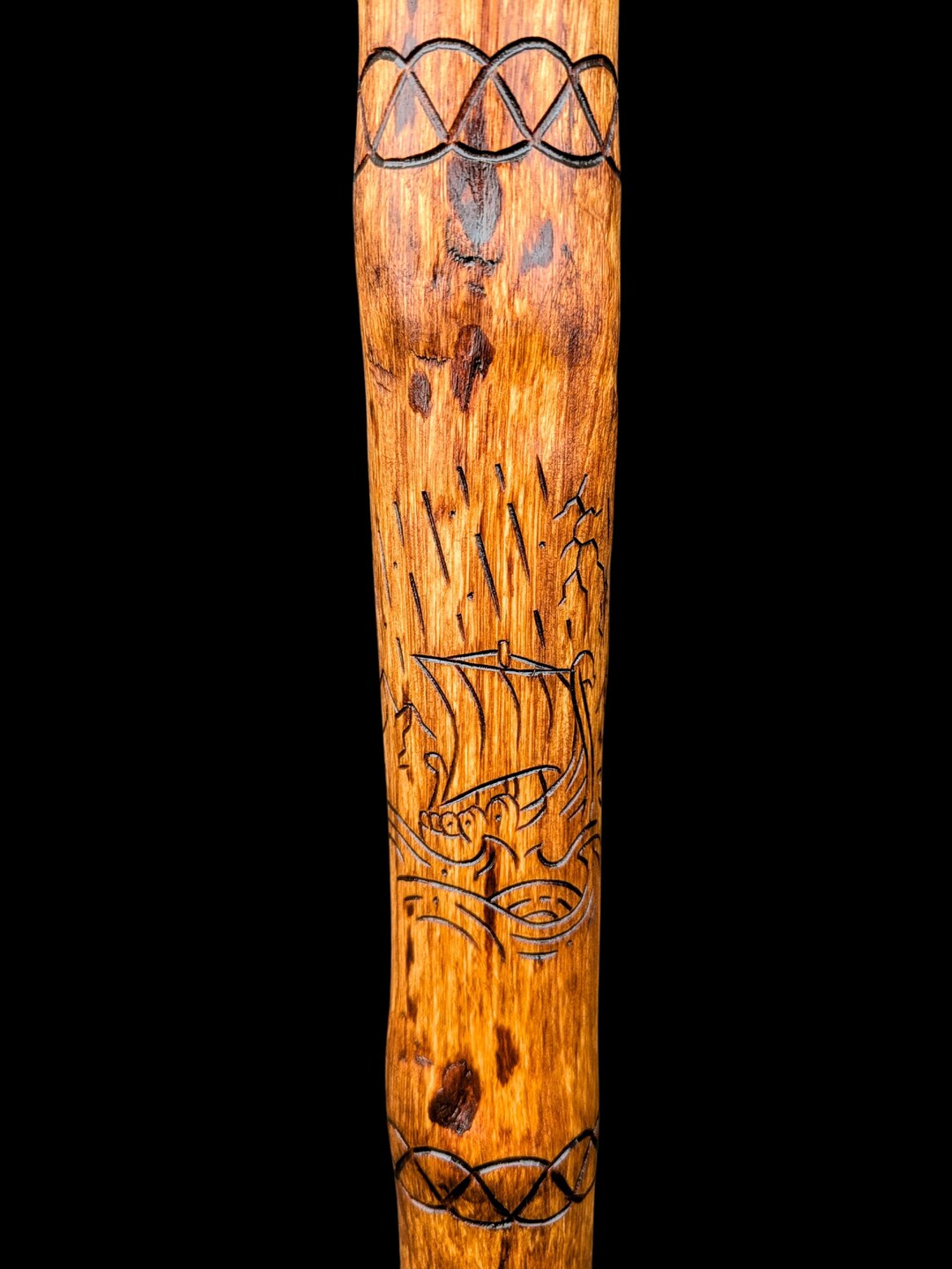 Hand-carved Viking Longship Ritual Staff/walking Stick Birch Wood With ...