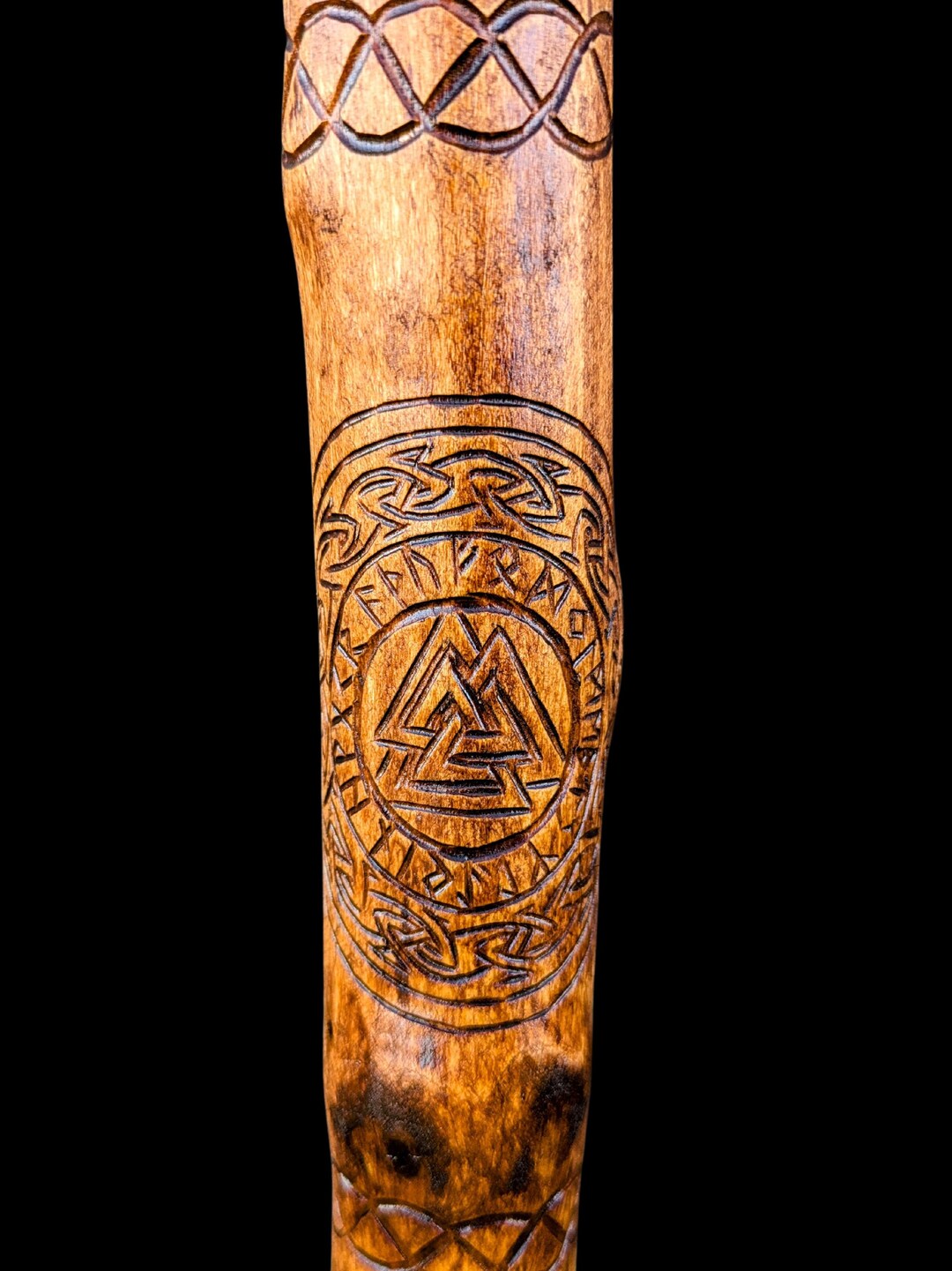 Viking Volknut With Futhark Runes Walking Stick Ritual Staff- Hand ...