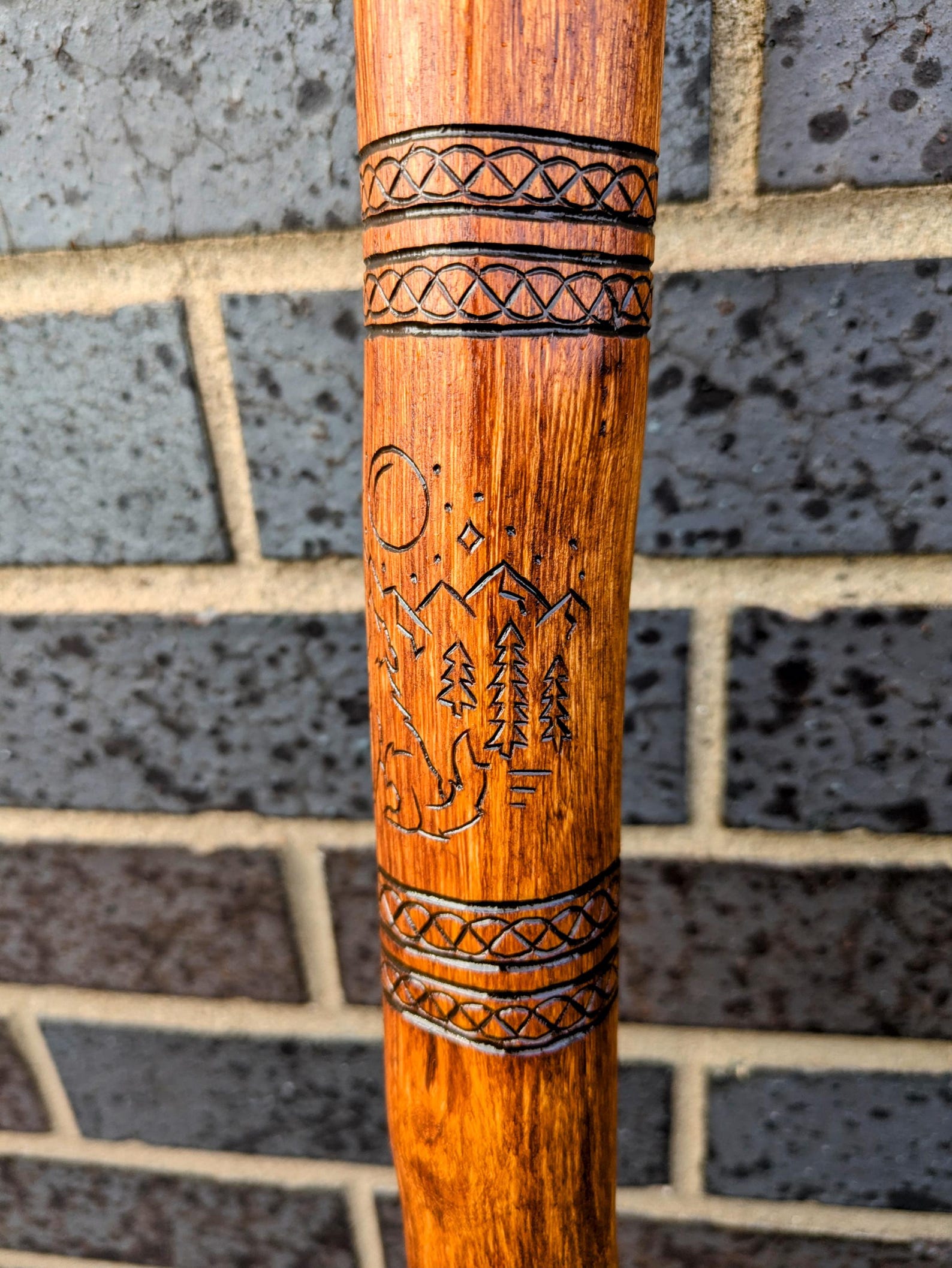 Wolf Howling at the Moon Hand-carved Walking Stick/ritual Staff Birch ...