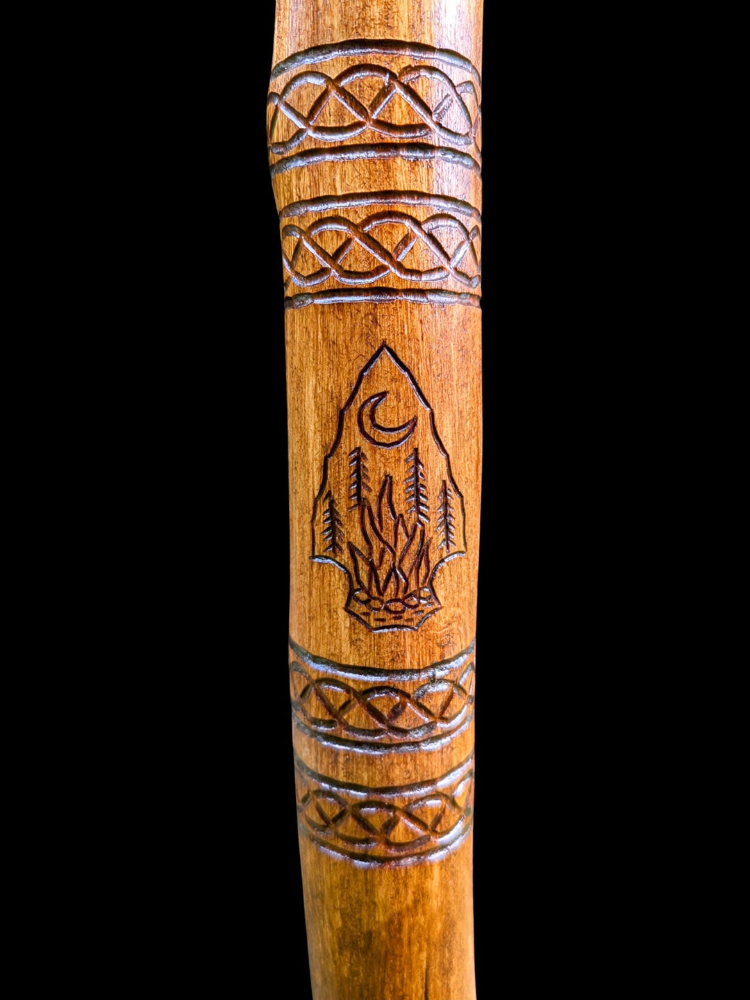Hand Carved (127cm) Birch Hiking Stick - Arrowhead With Campfire ...