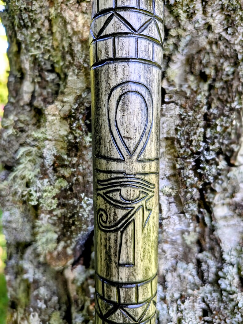 Eye of Horus & Ankh (178cm) Hand-carved Birch Egyptian Ritual Staff ...