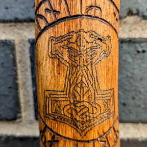 Hand Carved Birch Walking Stick With the Hammer of Thor and Viking ...