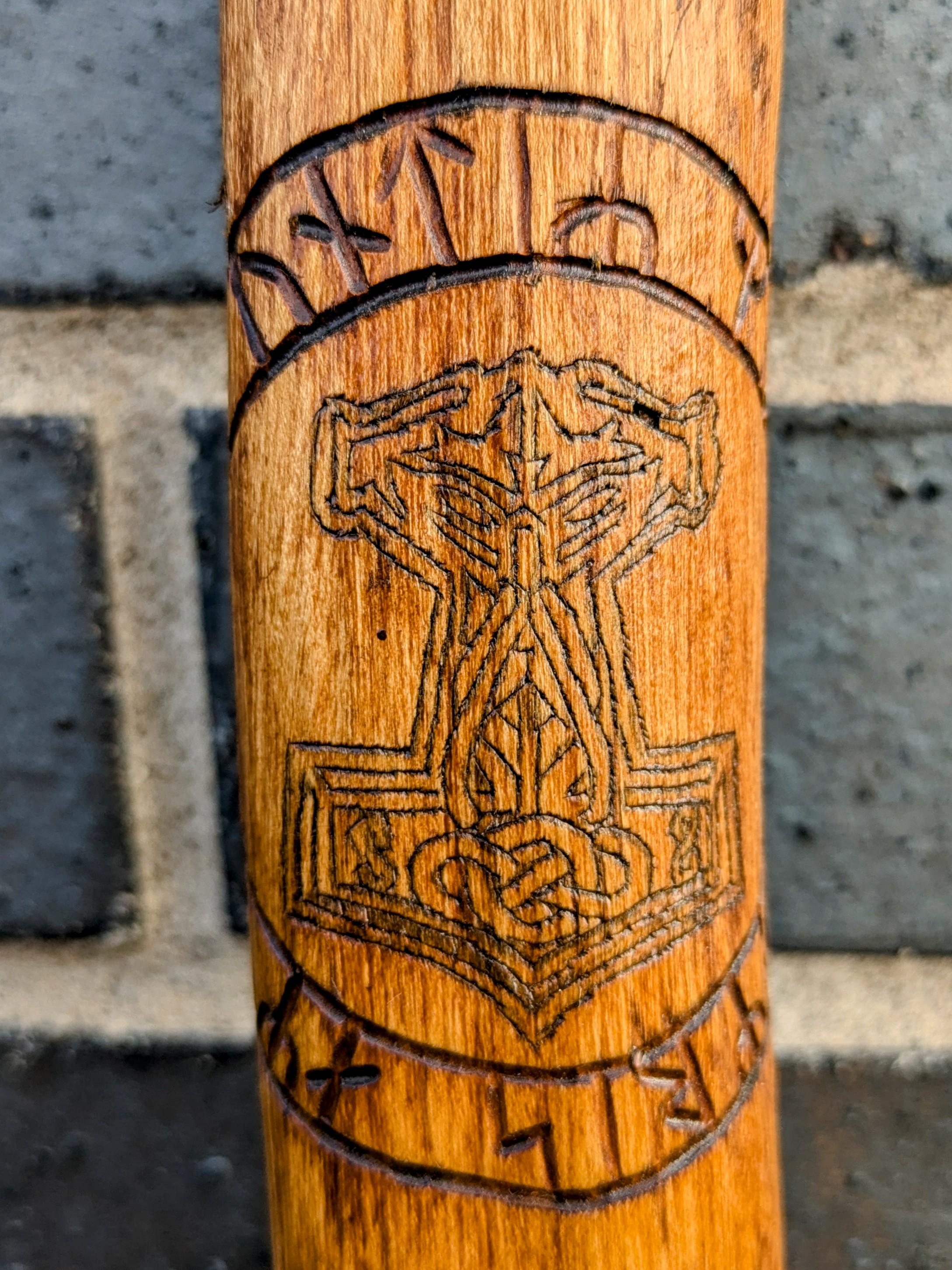 Hand Carved Birch Walking Stick With the Hammer of Thor and Viking ...